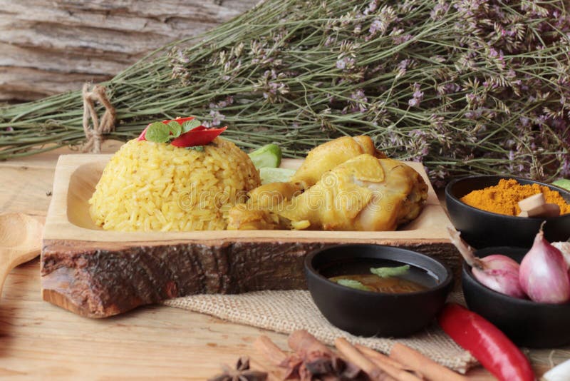 Chicken Biryani with Rice Delicious and Sauce. Stock Photo - Image of ...