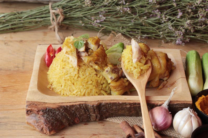 Chicken Biryani with Rice Delicious and Sauce. Stock Image - Image of ...