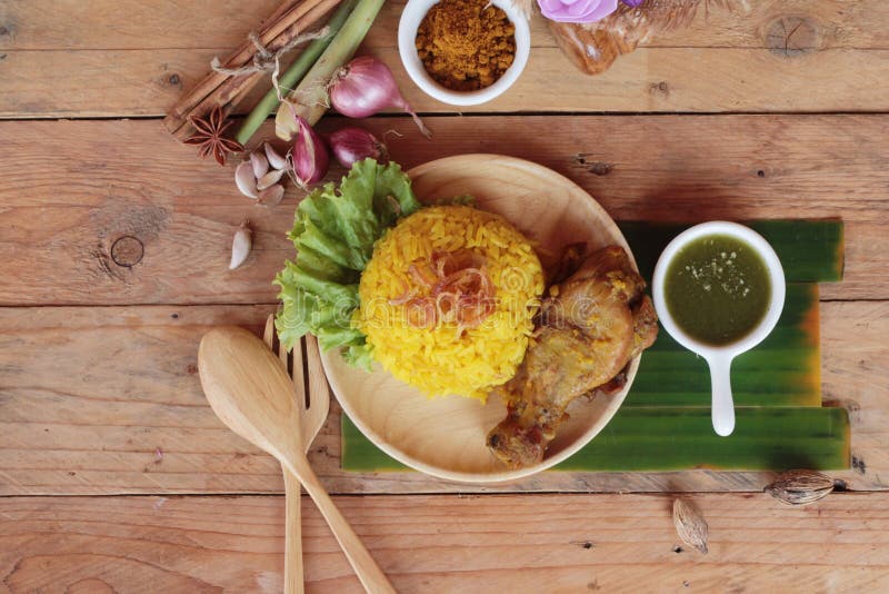 Chicken Biryani with Rice Delicious and Sauce. Stock Image - Image of ...