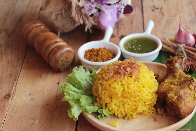 Chicken Biryani with Rice Delicious and Sauce. Stock Photo - Image of ...