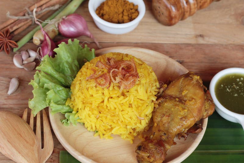 Chicken Biryani with Rice Delicious and Sauce. Stock Photo - Image of ...