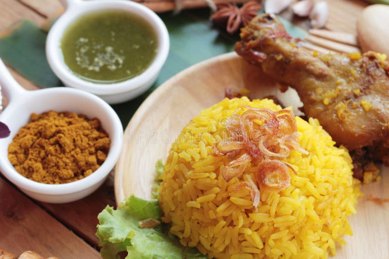 Chicken Biryani with Rice Delicious and Sauce. Stock Photo - Image of ...