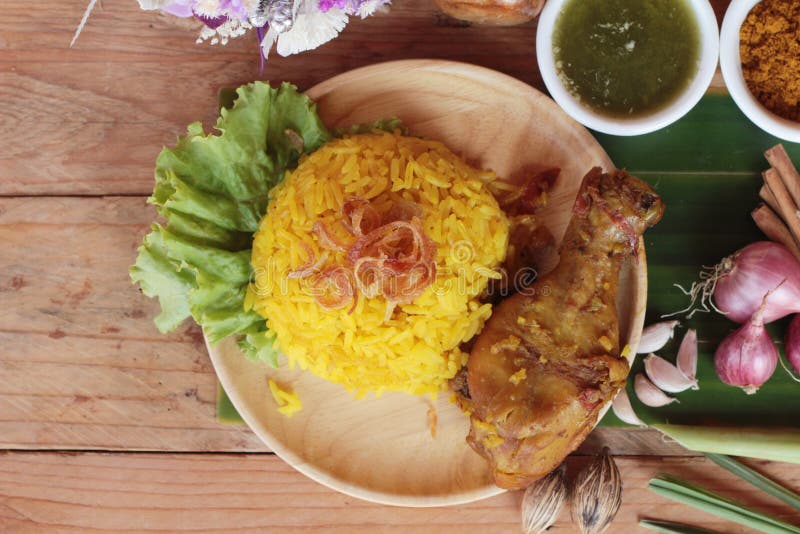 Chicken Biryani with Rice Delicious and Sauce. Stock Image - Image of ...