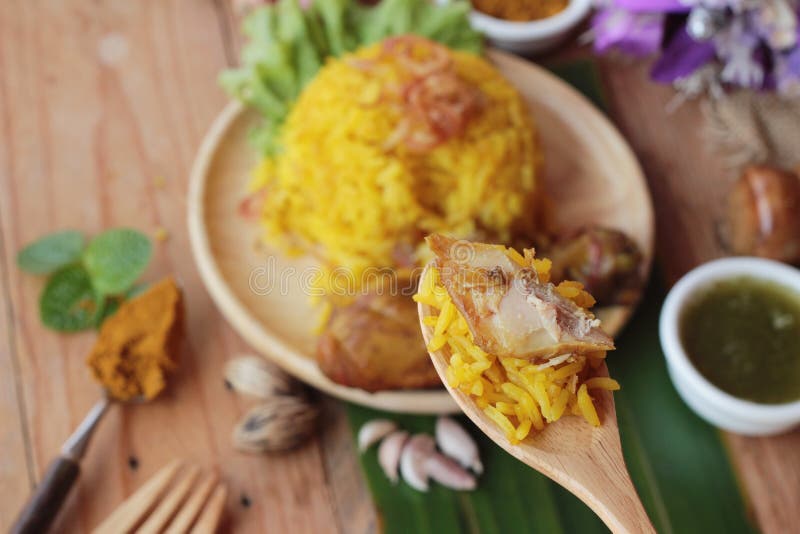 Chicken Biryani with Rice Delicious and Sauce. Stock Photo - Image of ...