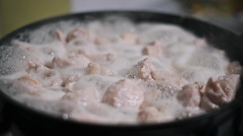 Chicken Boiling in Pan, Close Up Stock Video - Video of food, heat ...