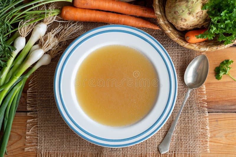 Chicken Bone Broth with Vegetables, Top View Stock Image - Image of ...