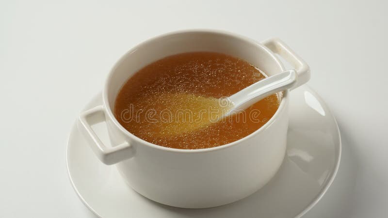 Chicken Bone Broth in a White Soup Bowl Stock Image - Image of collagen ...