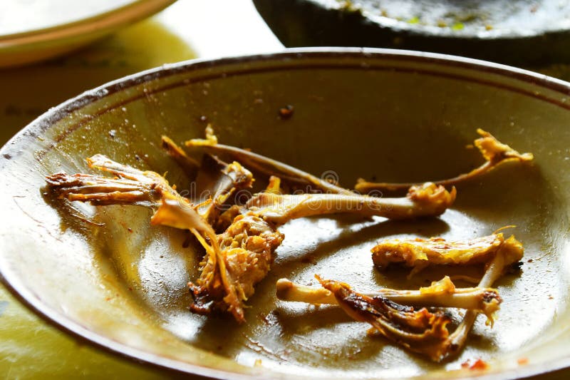 Chicken Bones from Eaten Fried Chicken on a Plate Stock Image - Image ...