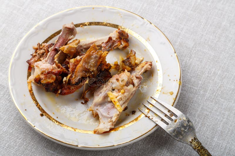 Chicken Bones Were Left on the Plate after Eating Stock Image - Image ...