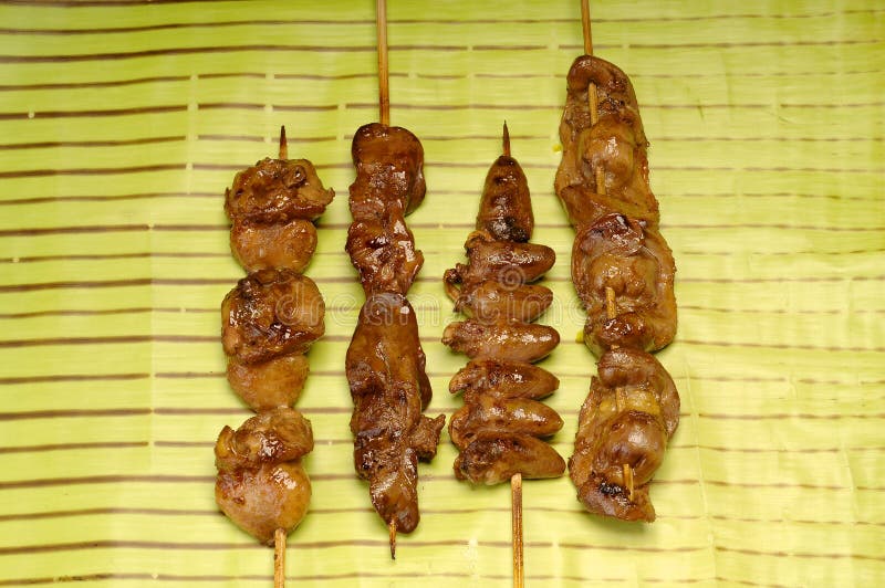 Chicken Bottom, Liver, Gizzard and Heart Barbecue Stock Image - Image ...