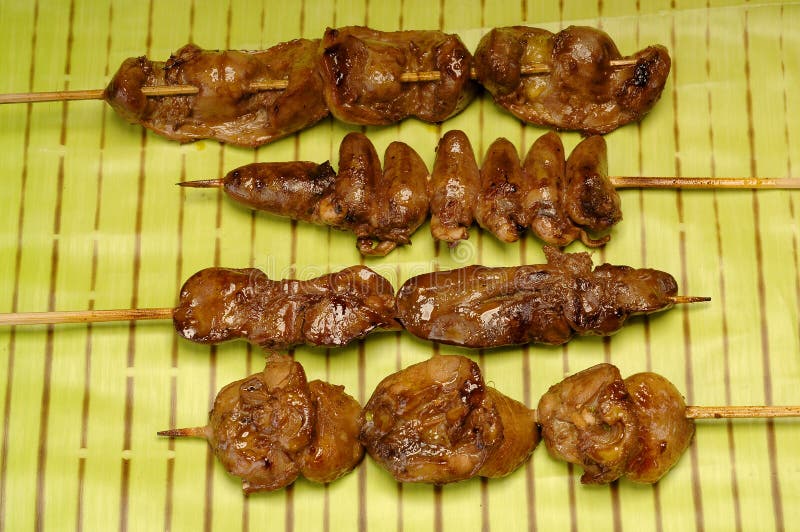 Chicken Bottom, Liver, Gizzard and Heart Barbecue Stock Photo - Image ...