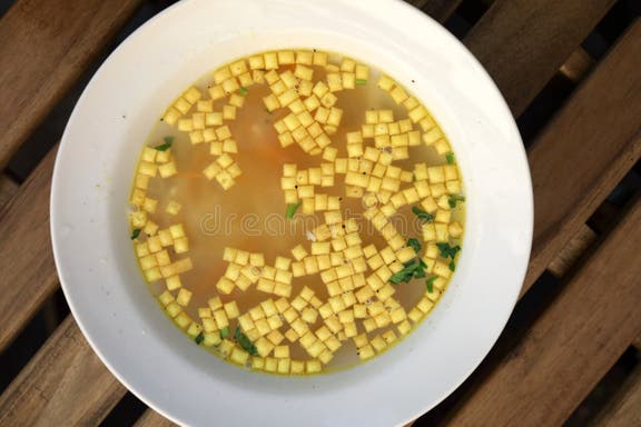 Chicken Bouillon with Soup Mandels Stock Image - Image of liquid ...