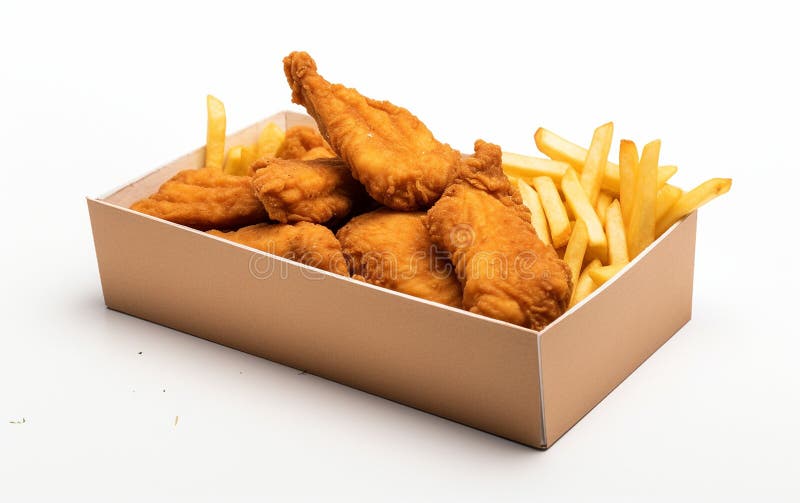 Chicken Box and Crispy Chips on White Background Stock Illustration ...