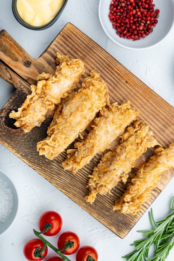 Chicken Breaded Fillet on White Background, Flat Lay Stock Image ...