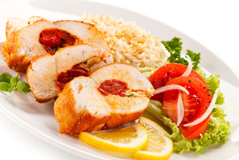Chicken Breast, Rice and Vegetables Stock Photo - Image of grilled ...