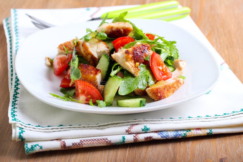 Chicken Breast, Rocket, Cucumber and Tomato Salad Stock Image - Image ...
