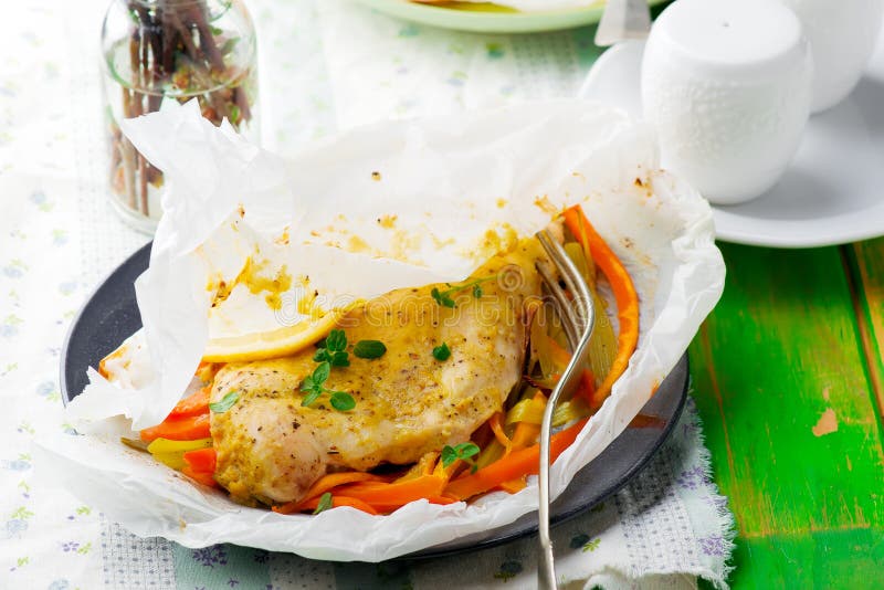 Chicken Breasts Baked in Parchment. Stock Image - Image of dish, baked ...