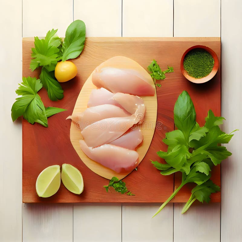Chicken Breasts And Celery On A Cutting Kitchen Wooden Board Stock