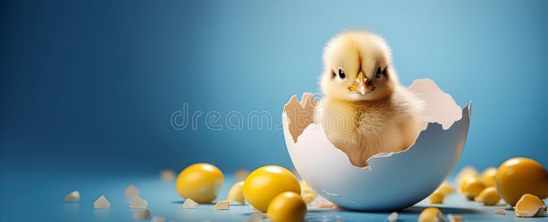 Chicken in a Broken Shell, Easter Eggs on a Light Background Stock ...