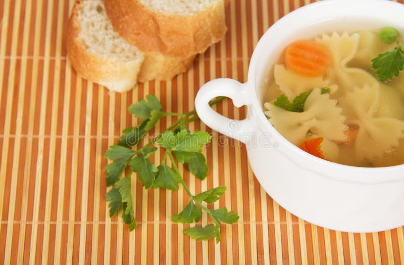 Chicken Broth with Paste and Vegetables Stock Photo - Image of carrot ...