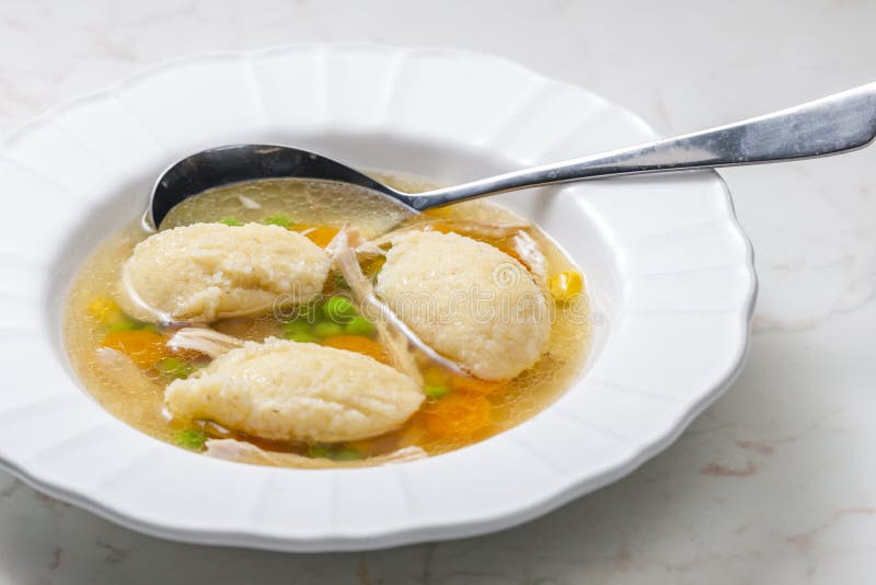 Chicken Broth with Semolina Dumplings and Vegetables Stock Photo ...