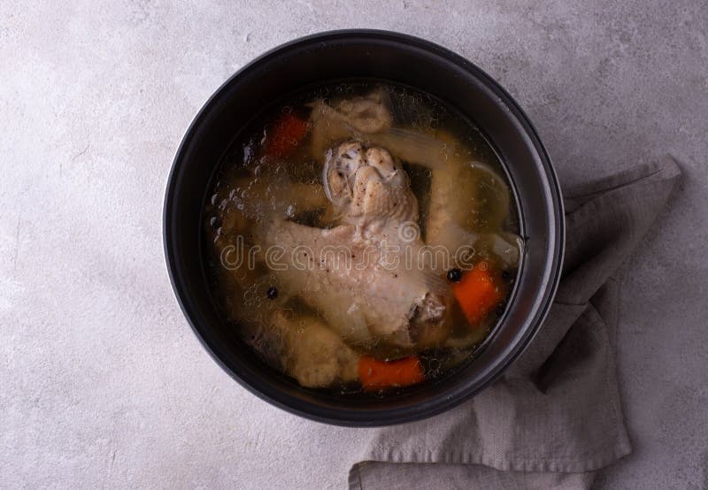 Chicken Broth Soup or Bouillon in Pan Stock Photo - Image of lunch ...