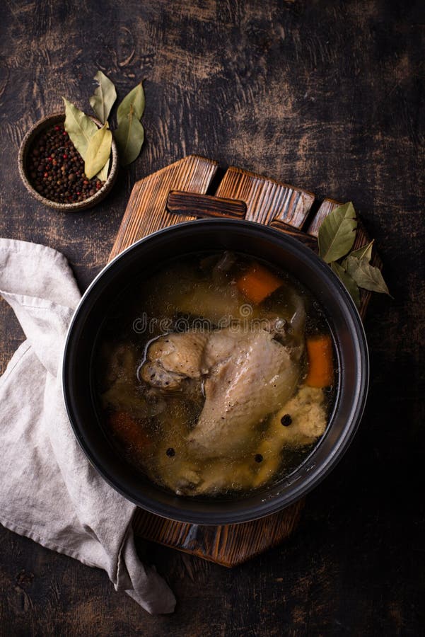 Chicken Broth Soup or Bouillon in Pan Stock Image - Image of meat ...