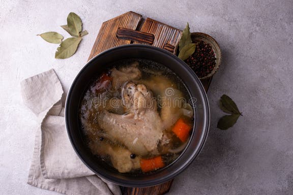 Chicken Broth Soup or Bouillon in Pan Stock Image - Image of cooking ...