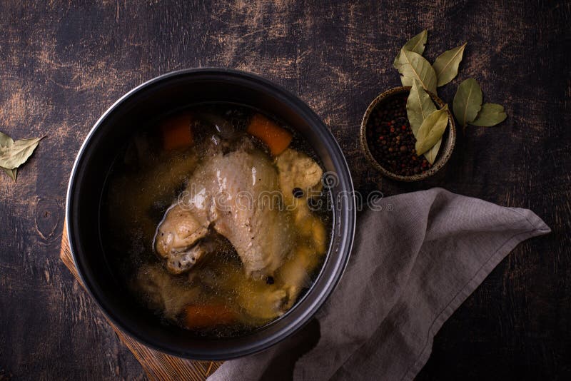 Chicken Broth Soup or Bouillon in Pan Stock Image - Image of gourmet ...