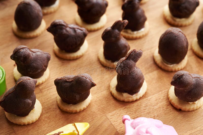 Chicken Bunny Shaped Easter Cookie Filled Eggnog Cream Stock Photos ...