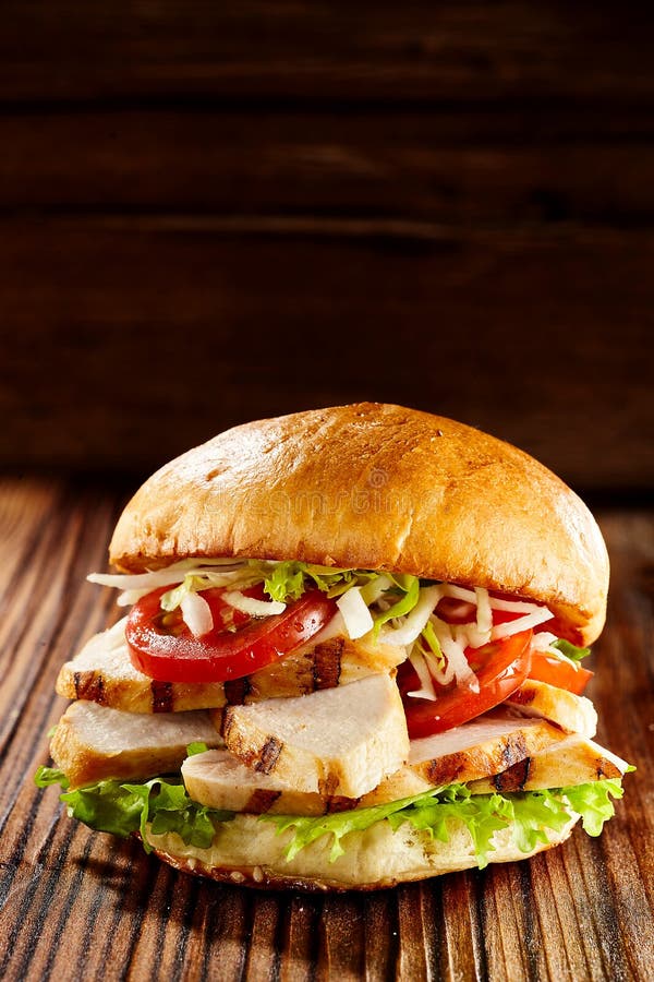 Chicken Burger with Fresh Salad on Table Stock Image - Image of salad ...