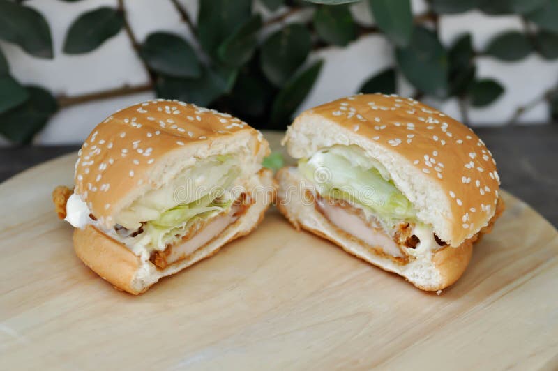 Chicken Burger or Hamburger , Bread with Stuffed Stock Photo - Image of ...