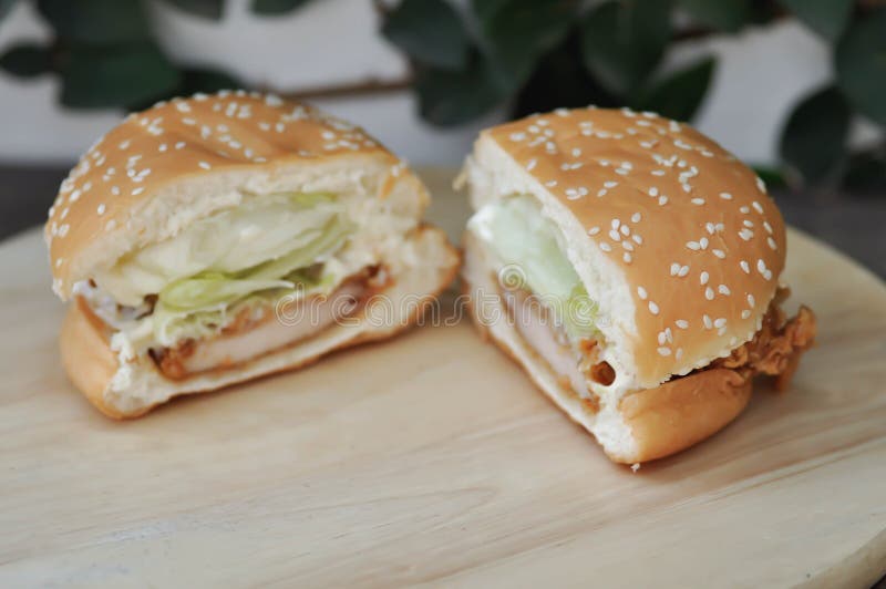 Chicken Burger or Hamburger Dish , Bread Stock Photo - Image of chicken ...