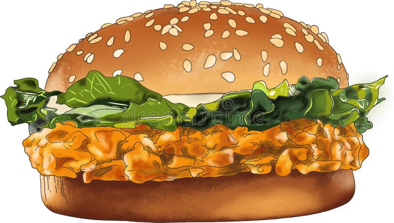 Crispy Chicken Burger Stock Illustrations – 681 Crispy Chicken Burger ...