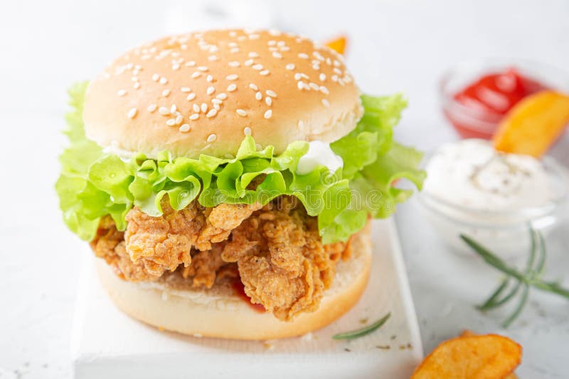 Chicken Burger on a Light Background Stock Photo - Image of food, snack ...