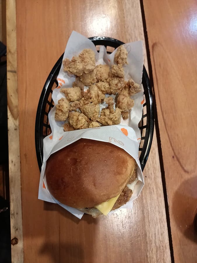 Chicken Burger with Chicken Pop Stock Image - Image of produce, cuisine ...