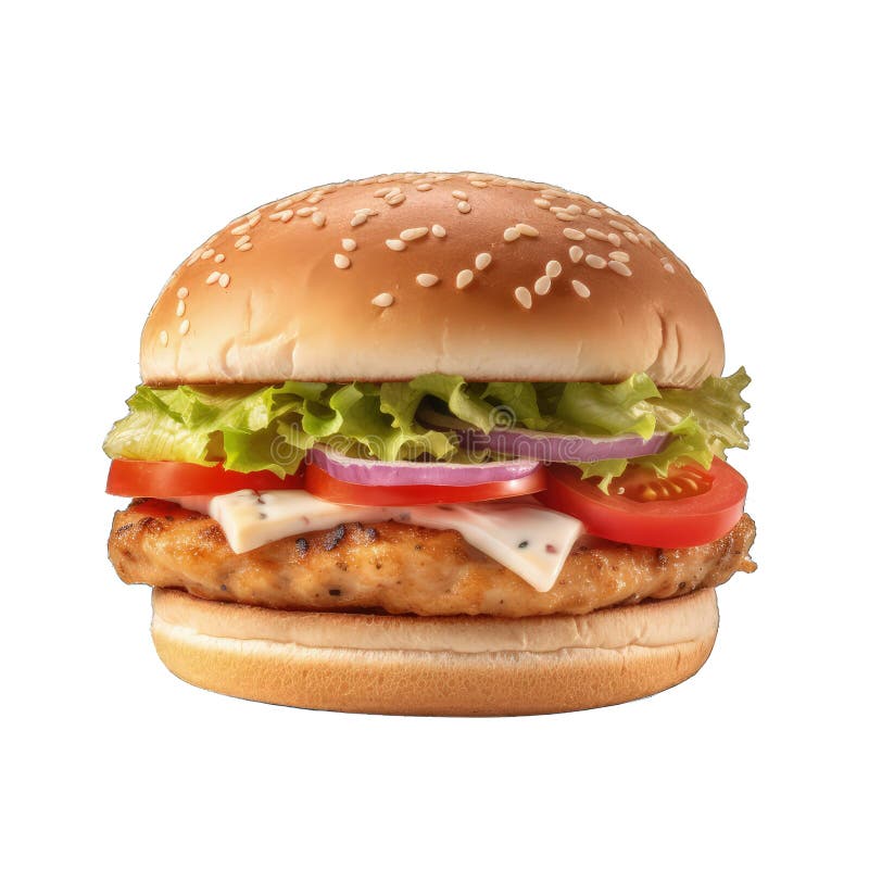 Chicken Burger with Tomato Salad and Alpha Channel Cheese Stock Image ...