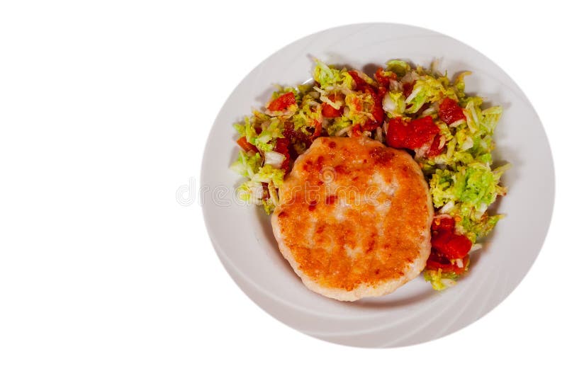 Chicken Burger with Vegetables Salad on Plate. Top View Stock Image ...