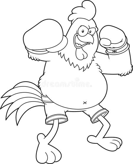Outlined Angry Boxer Chicken Rooster Cartoon Character Wearing Boxing ...