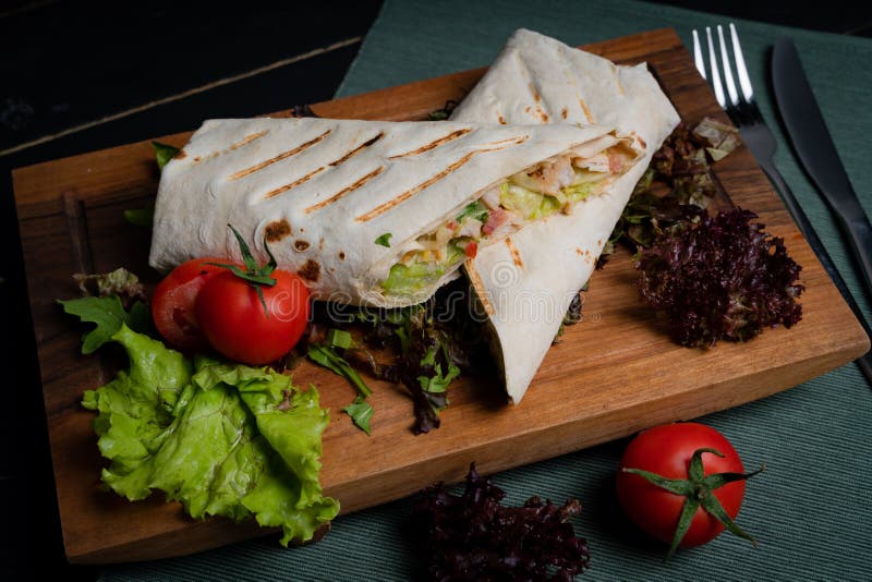 Chicken Caesar Roll, on a Wooden Tray. Stock Photo - Image of appetizer ...