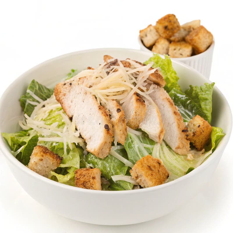 Chicken Caesar Salad with Cheese and Croutons Isolated on White ...