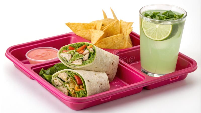 Chicken Caesar Wraps with Tortilla Chips and Limeade in Pink ...