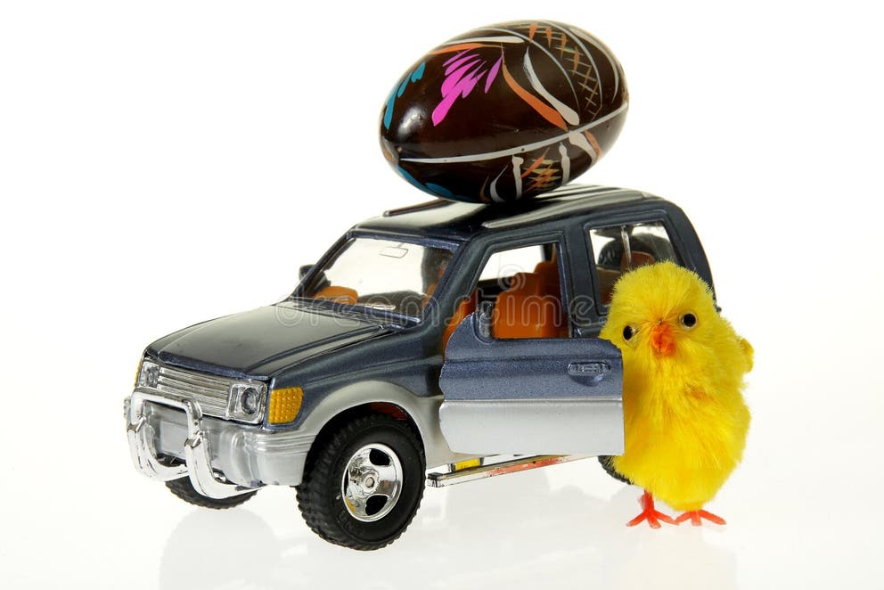 Chicken at Car with Easter Egg on the Roof Stock Photo - Image of ...