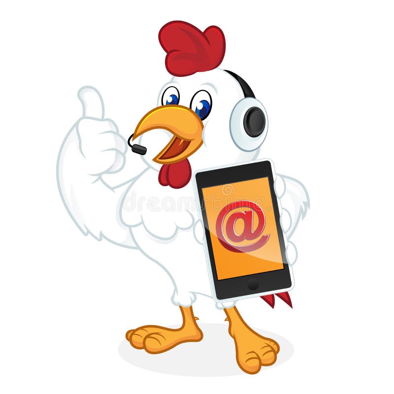 Chicken Mascot with phone stock vector. Illustration of breed - 69437847