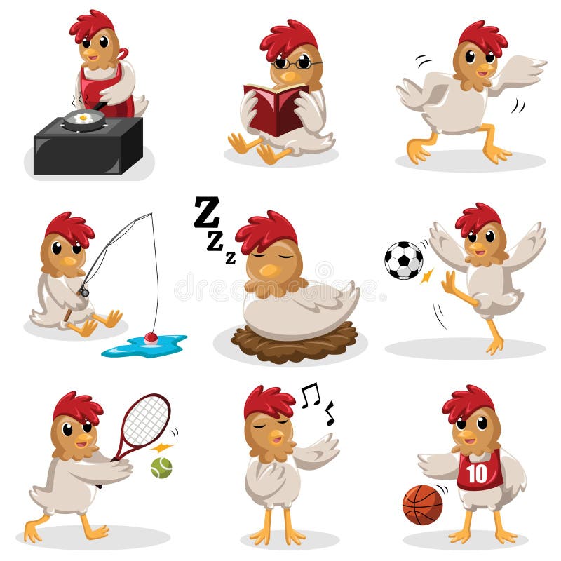 Chicken Characters Doing Different Activities Stock Vector ...