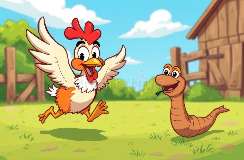 A Chicken Chasing a Worm at 20-12-2024 Stock Illustration ...