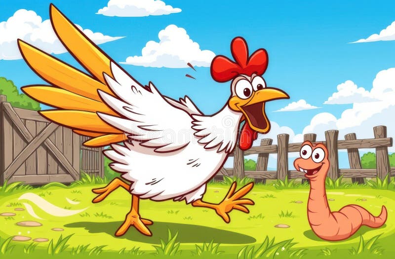 A Chicken Chasing a Worm at 20-12-2024 Stock Illustration ...
