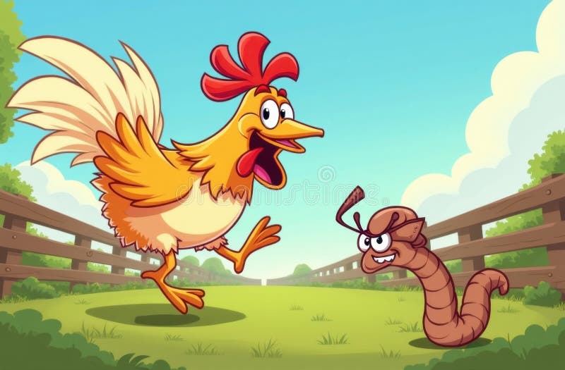 A Chicken Chasing a Worm at 20-12-2024 Stock Illustration ...