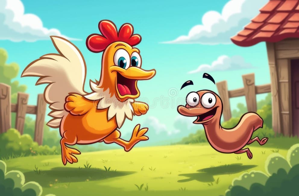 A Chicken Chasing a Worm at 20-12-2024 Stock Illustration ...