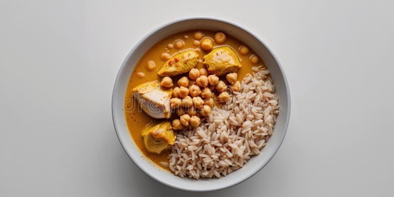 Chicken and Chickpea Curry with Brown Rice a Top Down View Stock Image ...